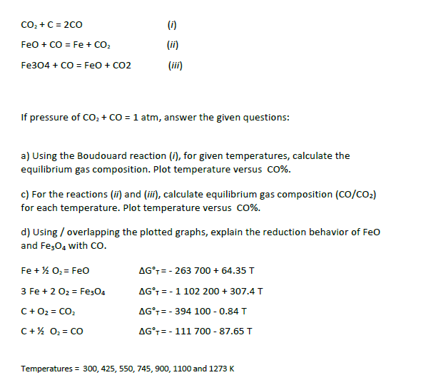Solved CO, + C = 200 (i) FeO + CO = Fe + CO2 (ii) (iii) | Chegg.com