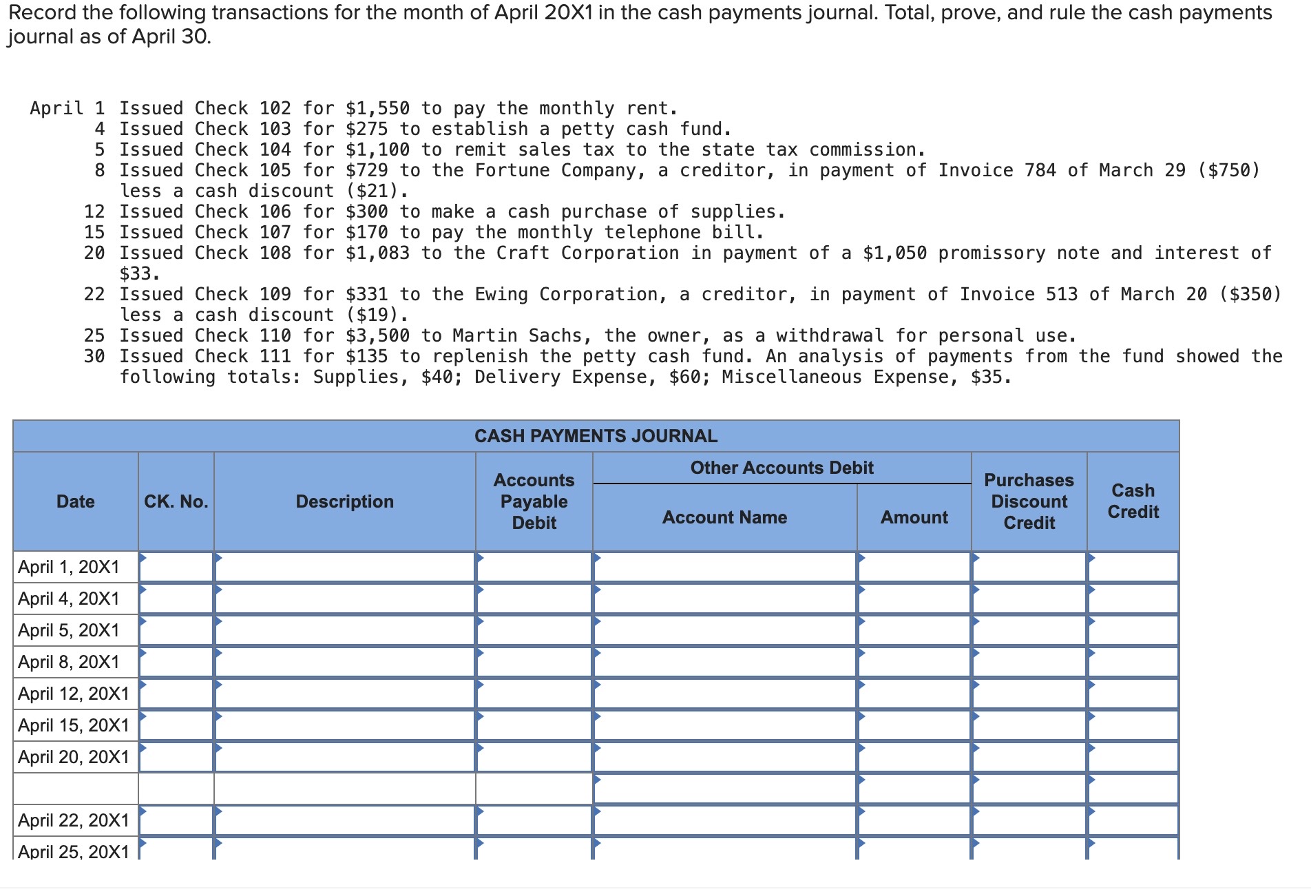 Solved Record the following transactions for the month of | Chegg.com