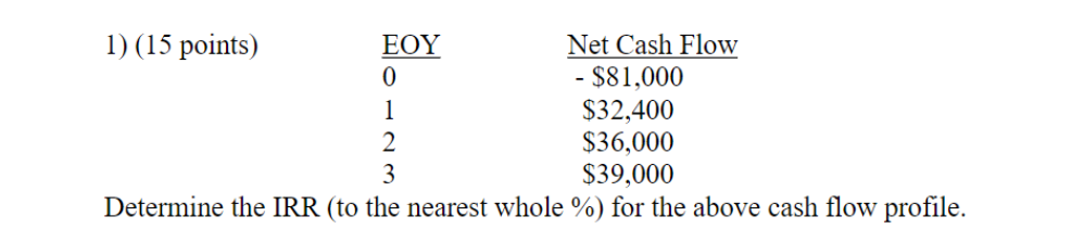 Solved Determine the IRR (to the nearest whole % ) for the | Chegg.com