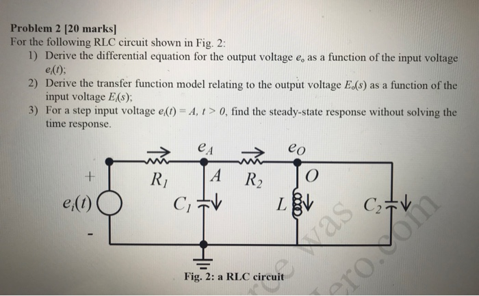 Solved Problem 2 [20 marks] For the following RLC circuit | Chegg.com