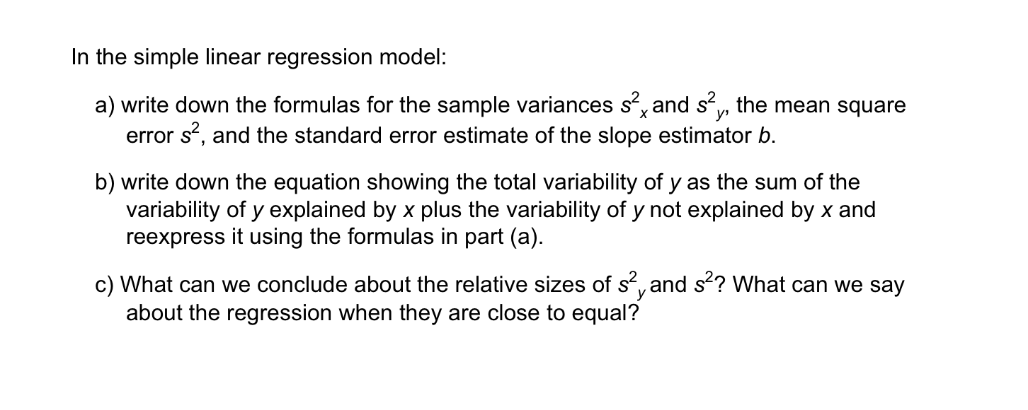 Solved In the simple linear regression model: a) write down | Chegg.com