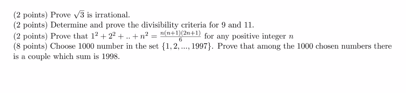 Solved (2 points) Prove V3 is irrational. (2 points) | Chegg.com