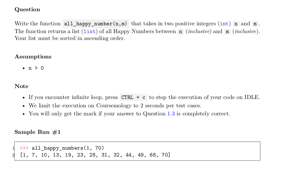 Solved Question Write the function all_happy_number(n,m) | Chegg.com