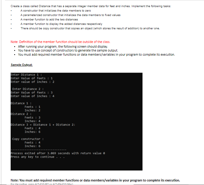 Solved Create a class called Distance that has a separate | Chegg.com