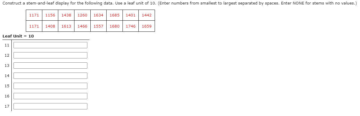 Solved Construct a stem-and-leaf display for the following | Chegg.com