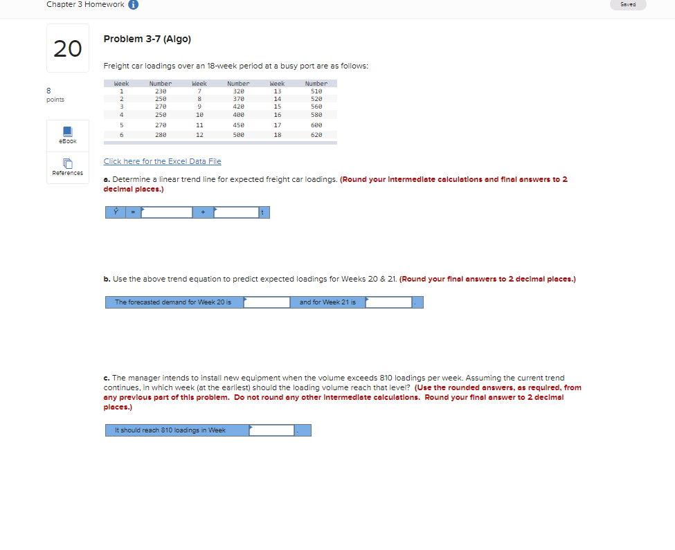 Solved The following equation summarizes the trend portion | Chegg.com