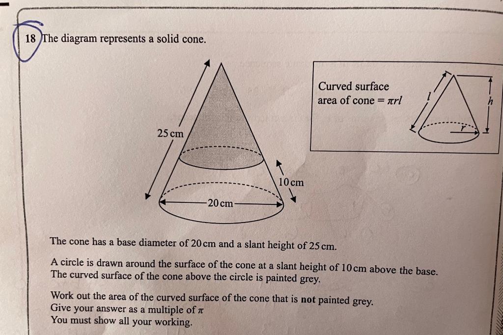 Solved 18 The diagram represents a solid cone. Curved | Chegg.com