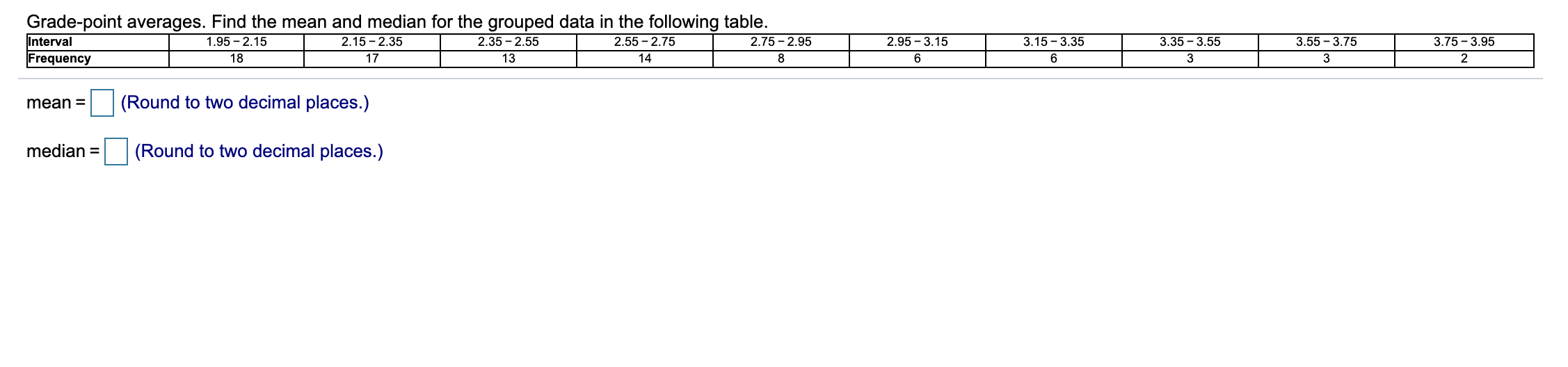 Solved Grade-point averages. Find the mean and median for | Chegg.com