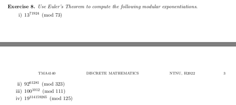 Solved Exercise 8. Use Euler's Theorem to compute the | Chegg.com