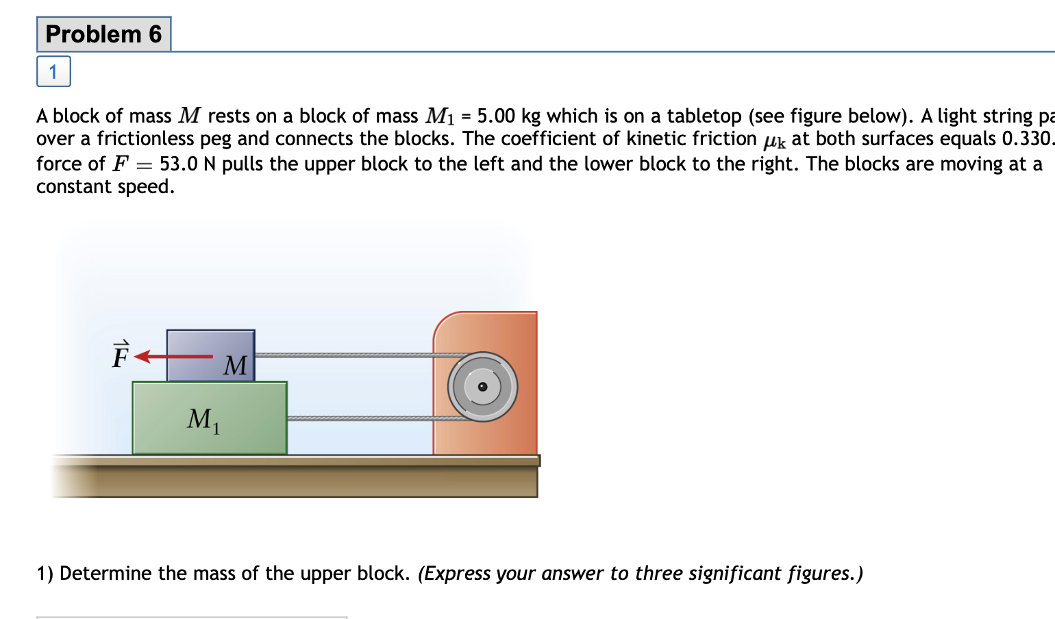 Solved A block of mass M rests on a block of mass M1=5.00 kg | Chegg.com