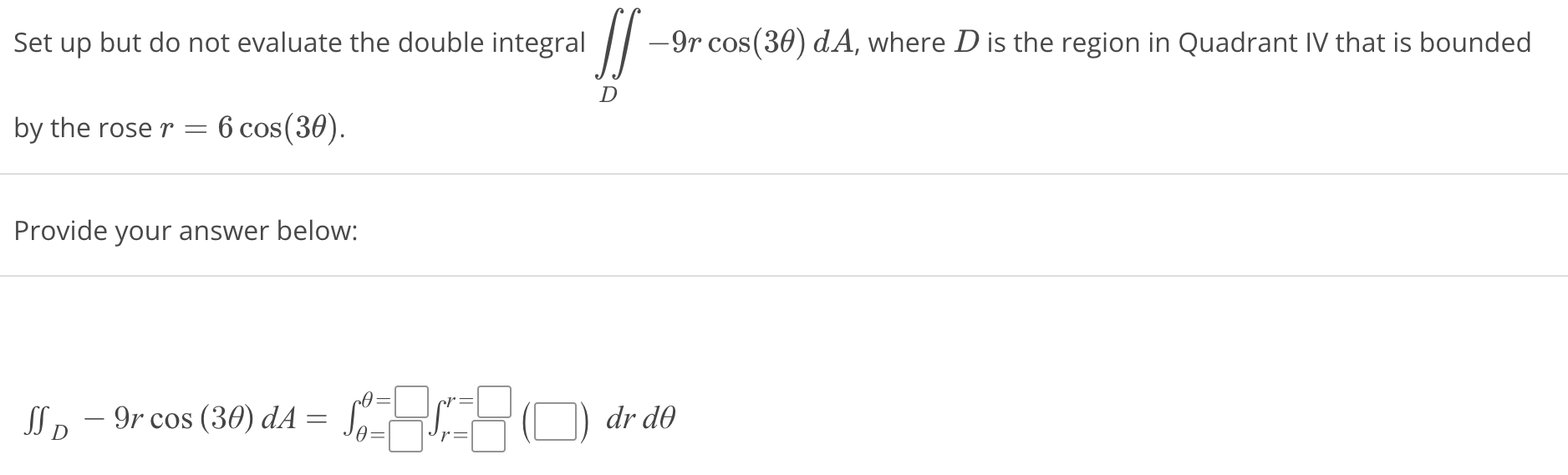 Solved Set up ﻿but do ﻿not evaluate the double integral | Chegg.com