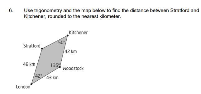 Solved 6. Use trigonometry and the map below to find the | Chegg.com
