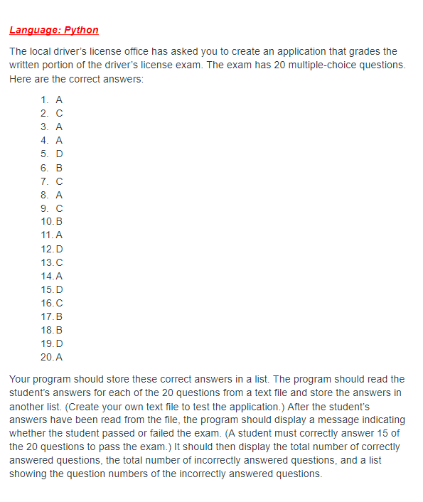 Solved Language: Python The local driver's license office | Chegg.com