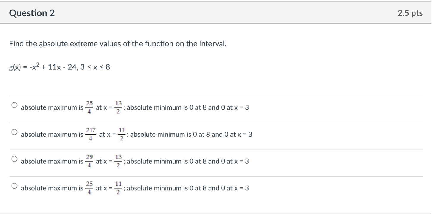 Solved Find the absolute extreme values of the function on | Chegg.com