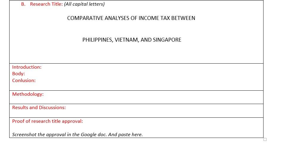 B. Research Title: (All capital letters) COMPARATIVE | Chegg.com