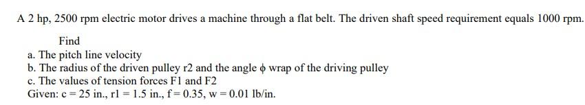 Solved A 2 hp, 2500 rpm electric motor drives a machine | Chegg.com