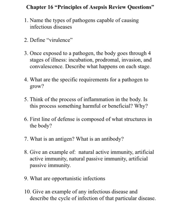 Solved Chapter 16 "Principles of Asepsis Review Questions" | Chegg.com