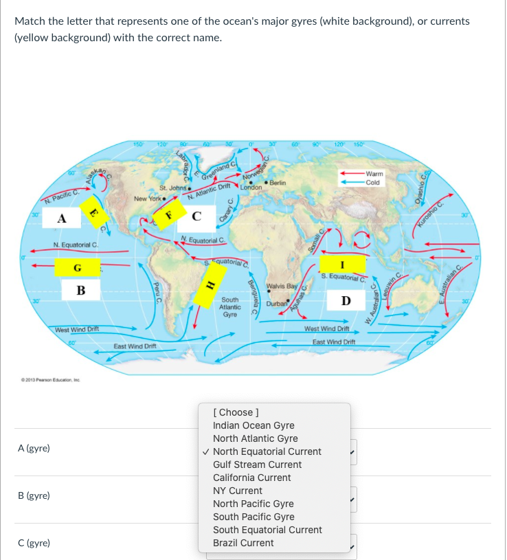 Solved Match the letter that represents one of the ocean's | Chegg.com
