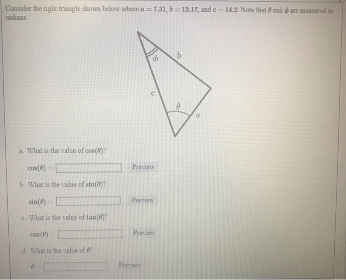 Solved Consider the right triangle shown below where a | Chegg.com