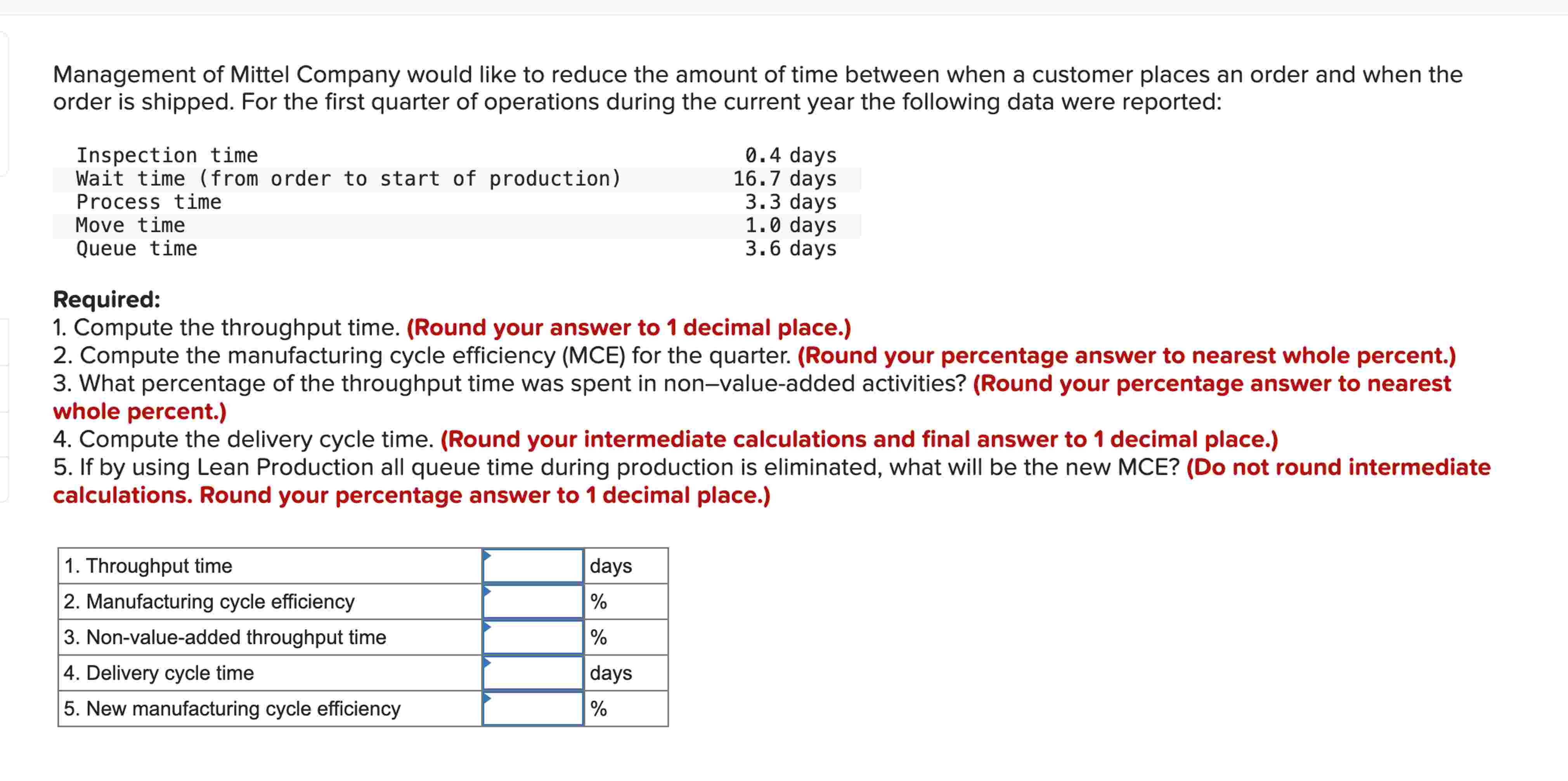 Solved Management of Mittel Company would like to reduce the | Chegg.com