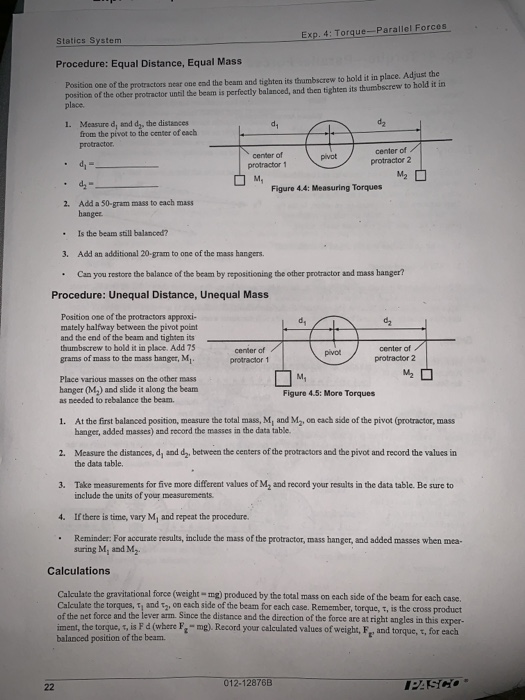 Solved Exp. 4: Torque-Parallel Forces Model No. ME-9502 Exp. | Chegg.com