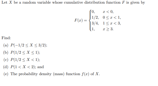 Solved Let X be a random variable whose cumulative | Chegg.com