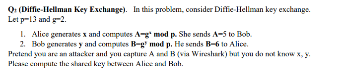 Solved Q2 (Diffie-Hellman Key Exchange). In this problem, | Chegg.com