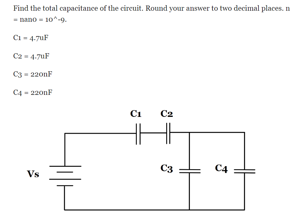Solved Find the total capacitance of the circuit. Round your | Chegg.com