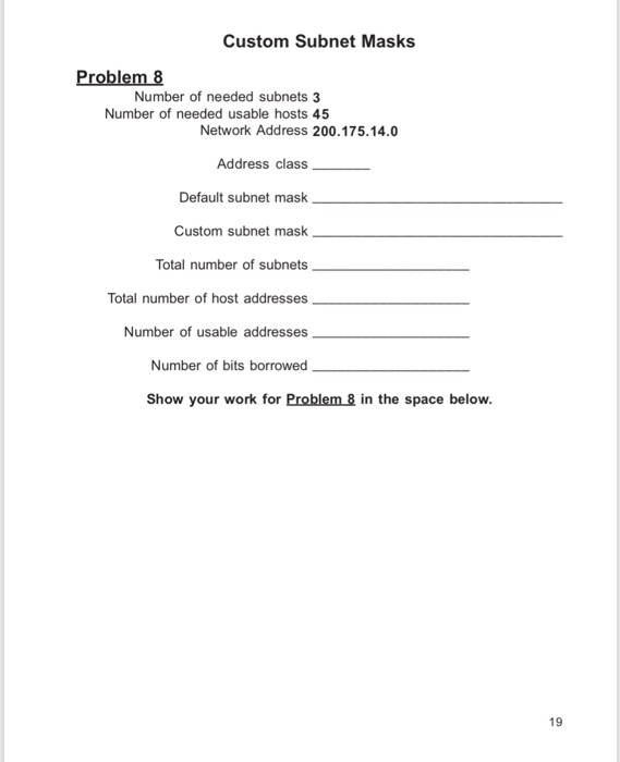 Solved Custom Subnet Masks Problem 8 Number of needed | Chegg.com