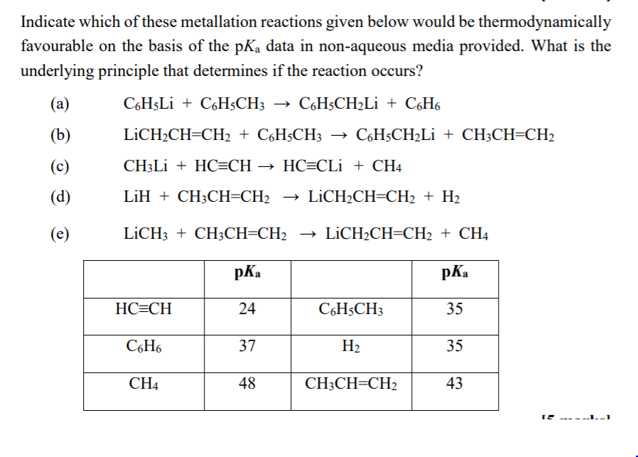 Solved Indicate which of these metallation reactions given | Chegg.com
