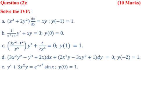 Solved Question (2): Solve the IVP: a. | Chegg.com