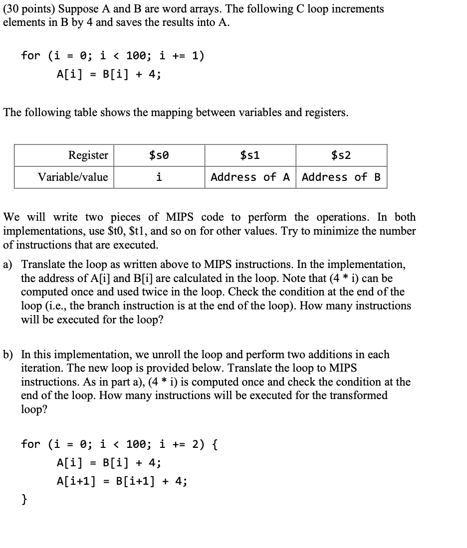 (20 points) For each MIPS instruction in the | Chegg.com