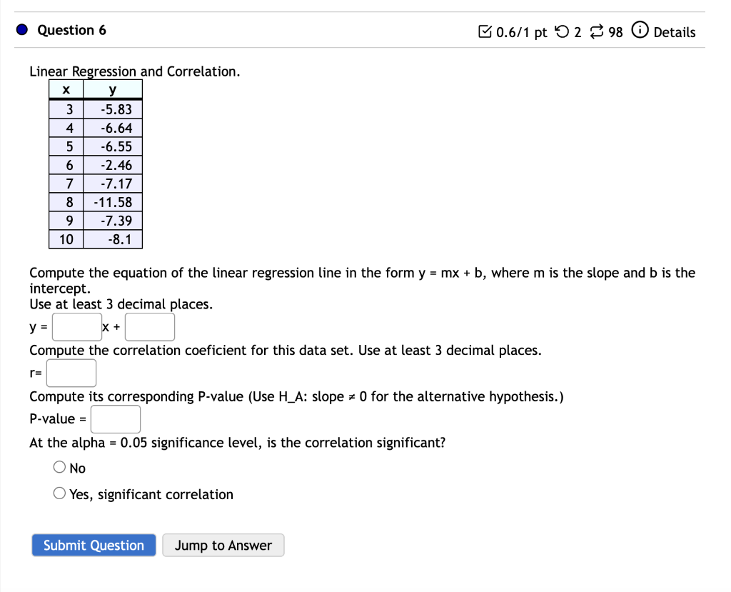 Solved Question 5 0/1 pt 299 Details Linear Regression and | Chegg.com