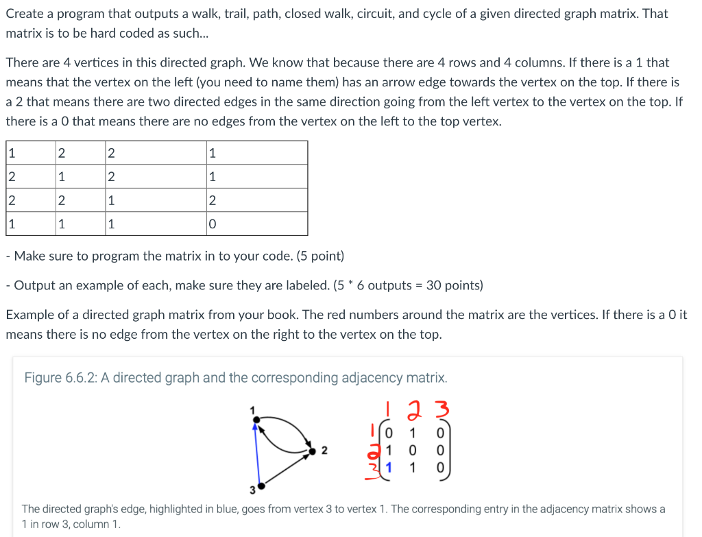 Solved Create a program that outputs a walk, trail, path, | Chegg.com