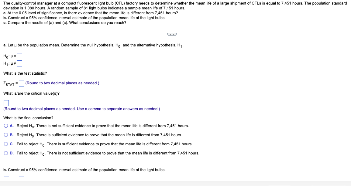 Solved The quality-control manager at a compact fluorescent | Chegg.com