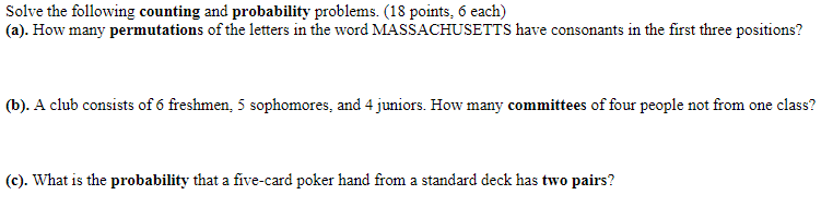 Solved Solve the following counting and probability | Chegg.com