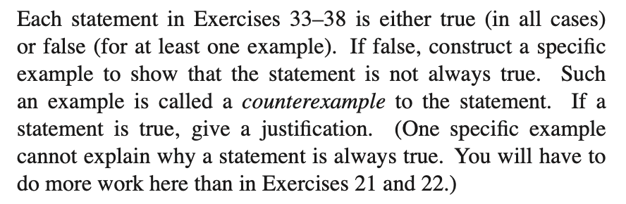 Solved Each statement in Exercises 33–38 is either true (in | Chegg.com