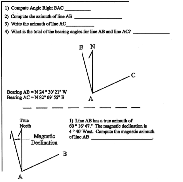 Solved 1) Compute Angle Right BAC 2) Compute the azimuth of | Chegg.com