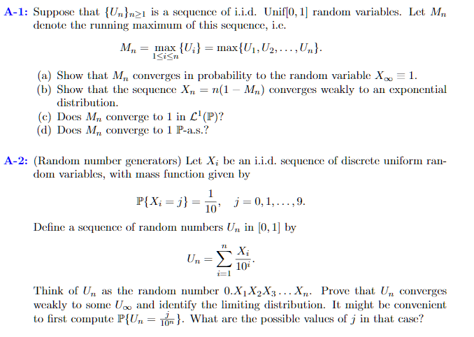 MR A-1: Suppose that {Un}nu>i is a sequence of i.i.d. | Chegg.com