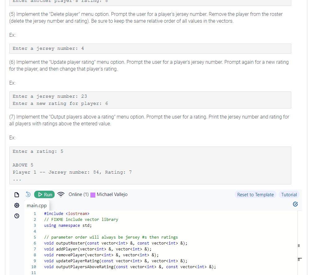 Solved (2) Implement a menu of options for a user to modify | Chegg.com
