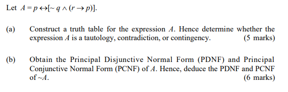Solved Let A=p+[-9^(rp)]. (a) Construct a truth table for | Chegg.com