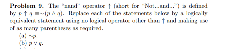 Solved Problem 9. The “nand” operator 1 (short for | Chegg.com