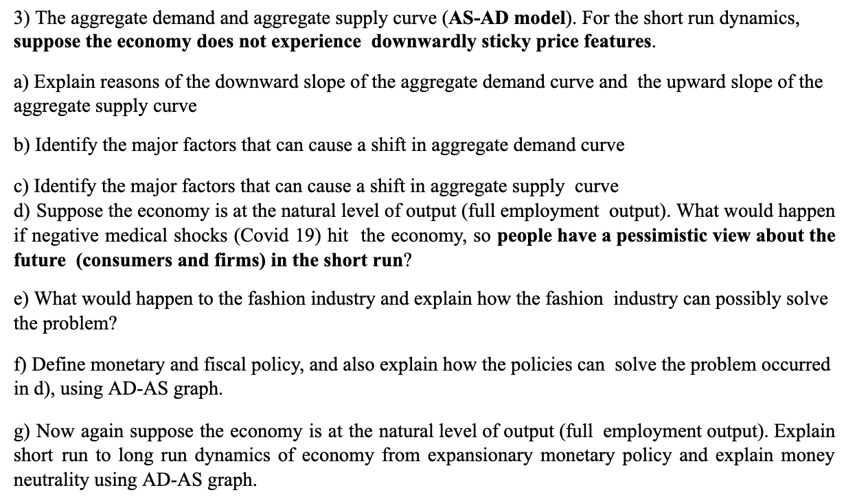 Solved The aggregate demand and aggregate supply curve | Chegg.com
