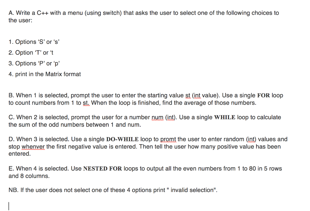 Solved A Write A C With A Menu Using Switch That Asks