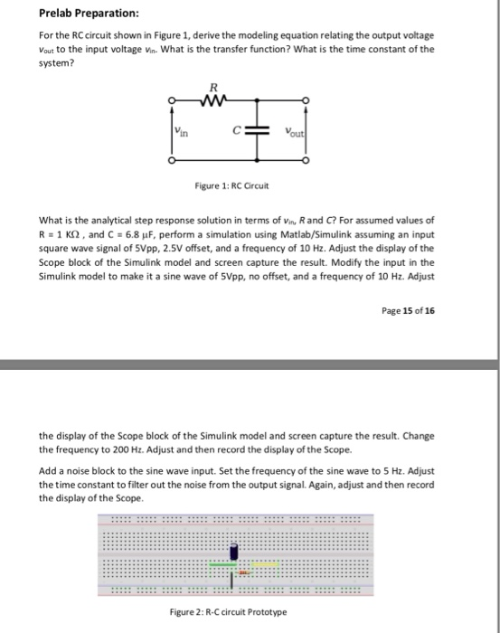 Solved Prelab Preparation: For the RC circuit shown in | Chegg.com