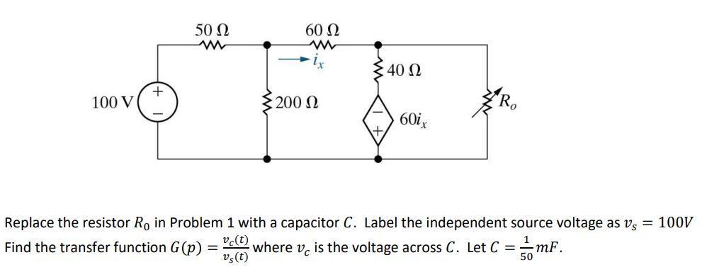 Solved Replace the resistor R0 in Problem 1 with a capacitor | Chegg.com