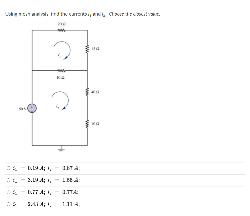 Solved Using mesh analysis, find the currents in and i2. | Chegg.com