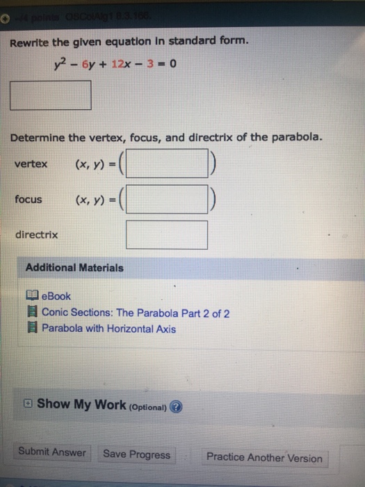 Solved Rewrite the given equation in standard form. y^2 - | Chegg.com