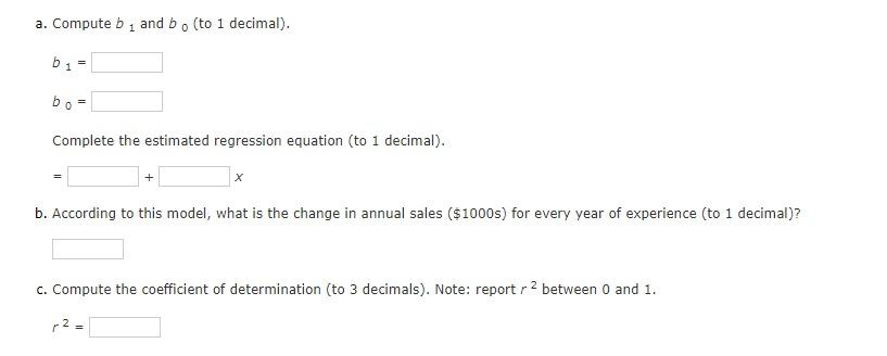 Solved a. Compute b1 and b0 (to 1 decimal). b1=b0= Complete | Chegg.com