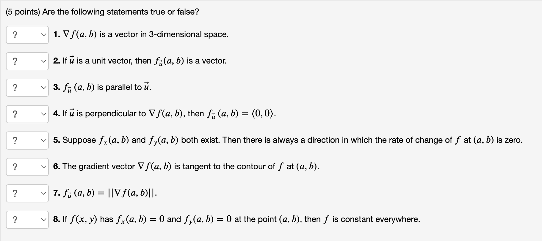 Solved (5 points) Are the following statements true or | Chegg.com